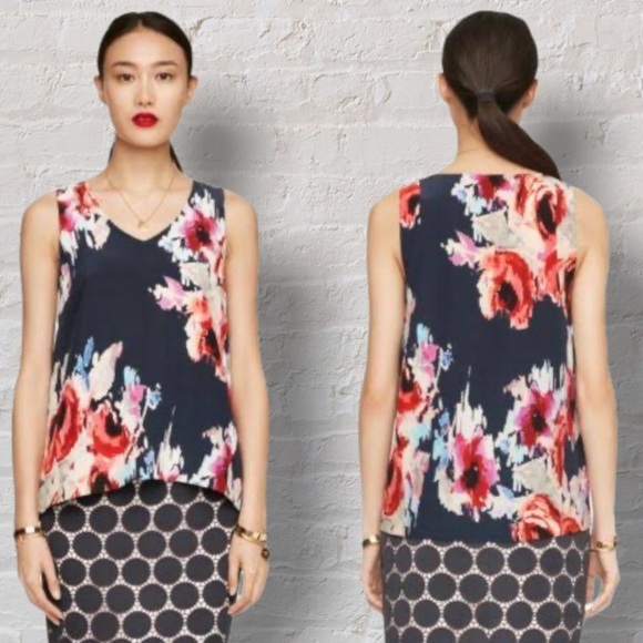 kate spade | Tops | Kate Spade Blue Red Watercolor Floral Silk ...
